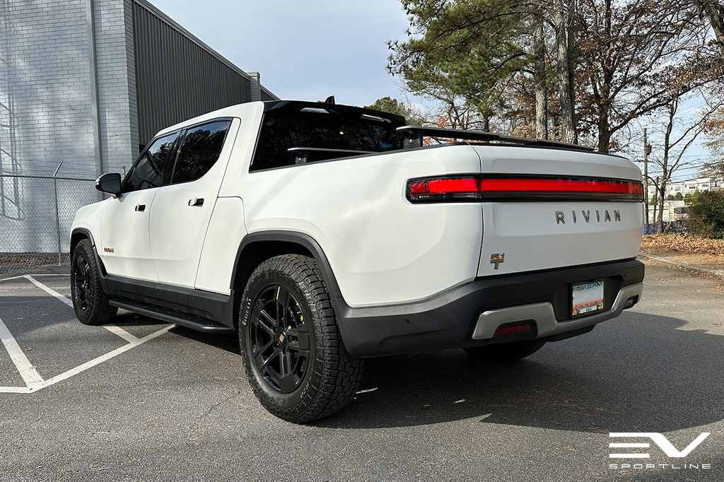 Glacier White Rivian R1T with Triple Square Rock Sliders - EV Sportline ...