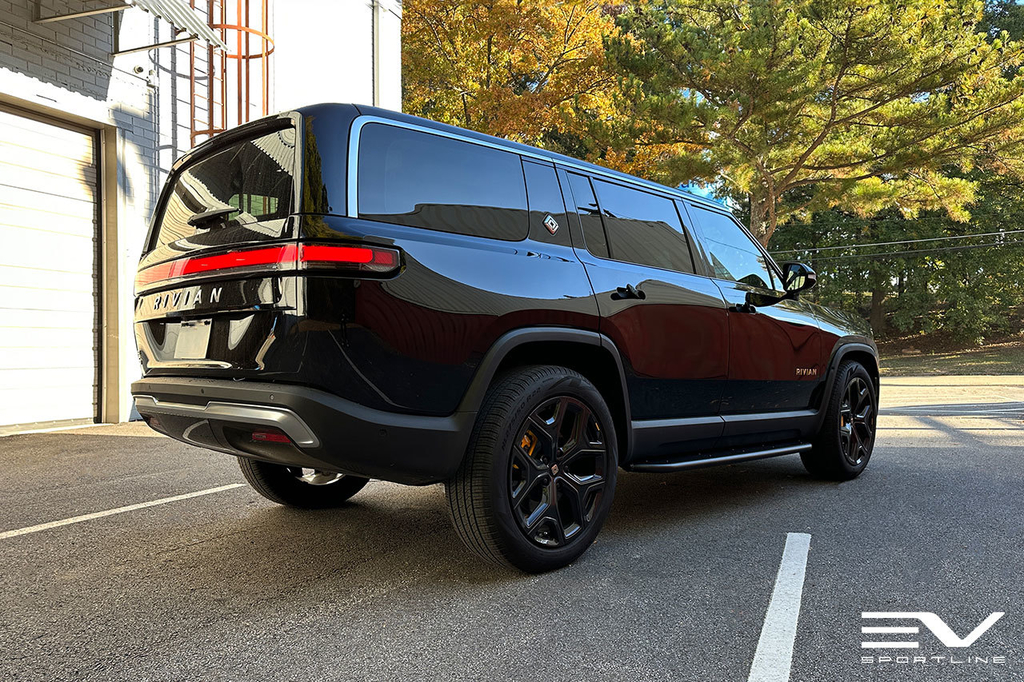 Black Rivian R1S with Triple Square Running Boards - EV Sportline - The ...