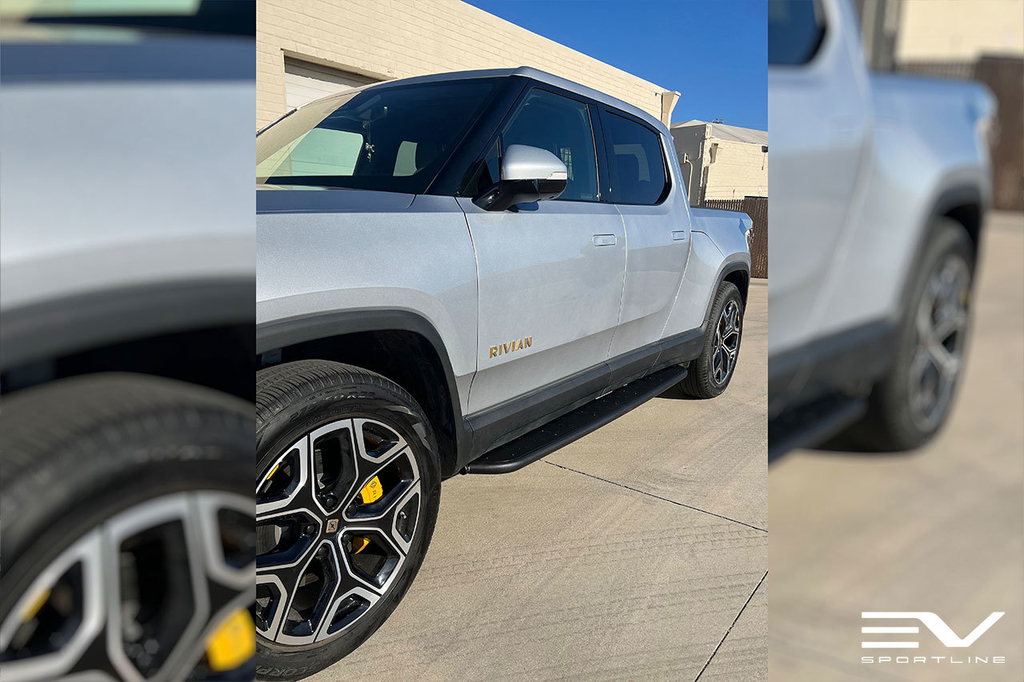 LA Silver Rivian R1T with Triple Slot Thread Running Boards - EV ...